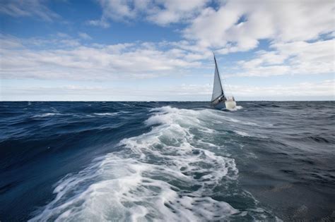 Premium AI Image Sailing Boat Dashing Across The Open Ocean With Waves Rolling Created With