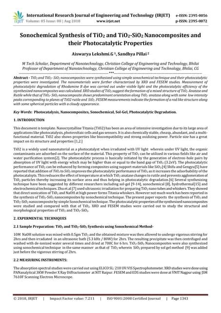 irjet sonochemical synthesis of tio2 and tio2 sio2 nanocomposites and