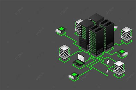 Isometric Map With Networking Servers Computers And Devicesillustrating Data Network Management