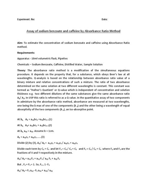 Absorbance Ratio Method Final Pdf Absorbance Ratio