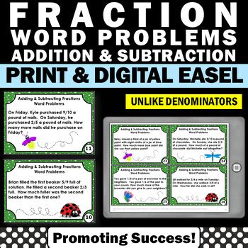 Adding And Subtracting Fractions Word Problems Task Cards Fractions Review Games