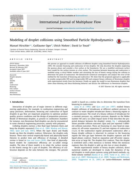 Pdf Modeling Of Droplet Collisions Using Sph