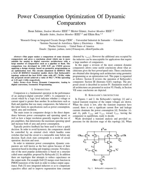 Power Consumption Optimization Of Dynamic Comparators Pdf