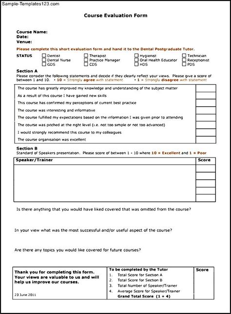 Course Evaluation Templates