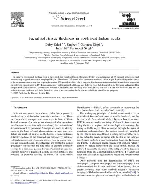 Facial Soft Tissue Thickness In Northwest Indian Adults Pdf Body Mass Index Magnetic