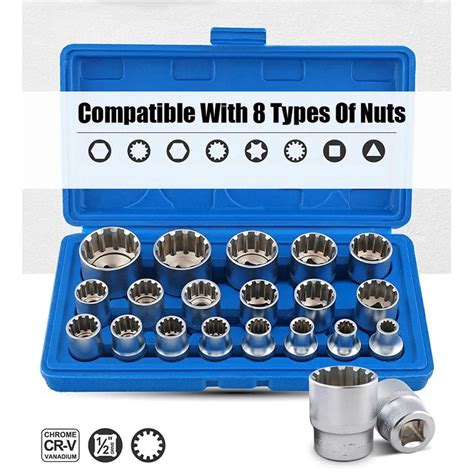 19pcs 12 Point Torx Socket Wrench Set Lock Socket Crv Hex Torx Splined