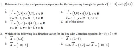 Solved 1 Determine The Vector And Parametric Equations For
