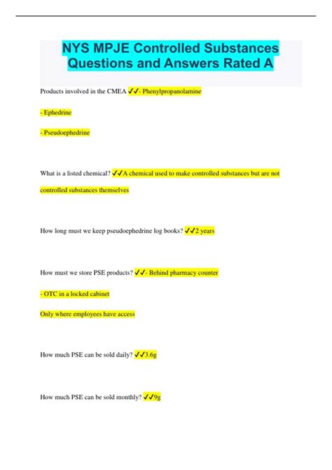 Nys Mpje Controlled Substances Questions And Answers Rated A Nys Mpje Controlled Substances