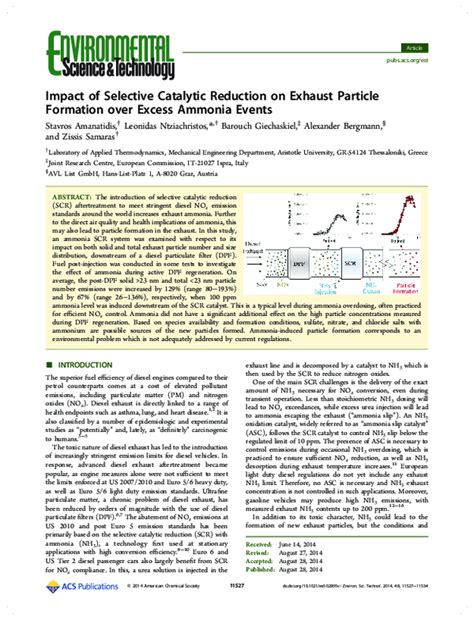 Pdf Scrs Role In Ammonia Induced Exhaust Particles