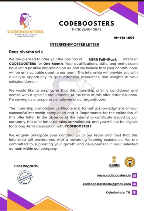 internship mern fullstackdeveloper webdevelopment careergrowth… nivethasri kannan