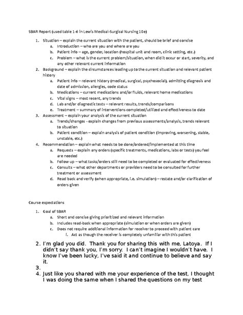 Sbar Report How To Sbar Guide And Example Sbar Report Used Table 1 6 In Lewis Medical
