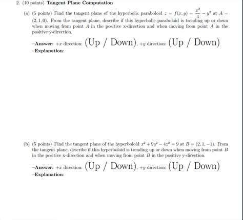 Solved 2 10 Points Tangent Plane Computation A 5 Chegg Com