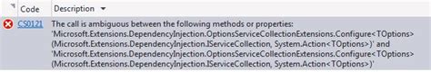 C Aspnet Core The Call Is Ambiguous In Startupcs Configure