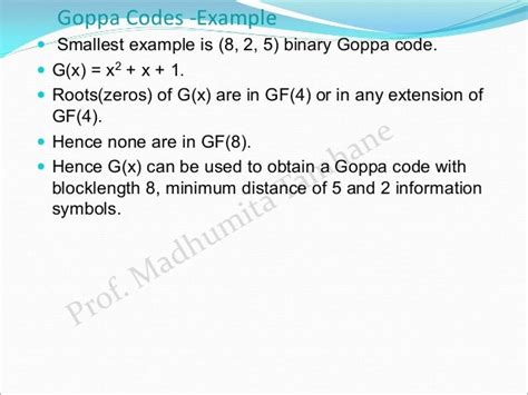 Justesen Codes Alternant Codes Goppa Codes