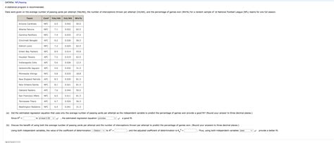 solved datafile nflpassinga statistical program is