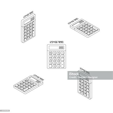 계산기 및 디지털 번호 Isometric 및 플랫 블랙 윤곽선 아이콘 벡터 검은색에 대한 스톡 벡터 아트 및 기타 이미지 검은색 경제 계산기 Istock