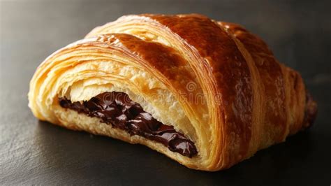 Chocolate Croissant With Golden Flaky Pastry Layers Stock