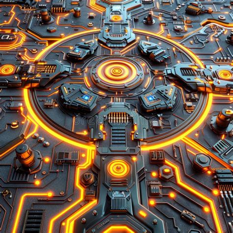 Close Up Of Hyper Realistic Computer Chip With Intricate Circuits Glowing Softly Stock