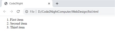 Lists In HTML Code Night