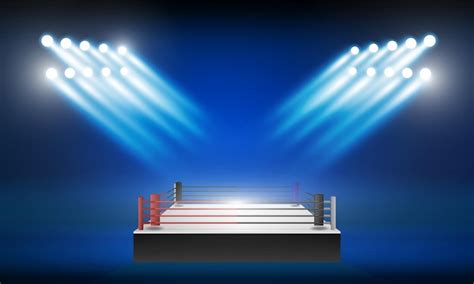 권투 링 경기장 및 스포트라이트 투광 조명 벡터 디자인 프리미엄 벡터