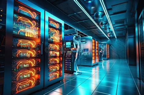 Server Room With Powerful Computers Storing Large Amounts Of Data