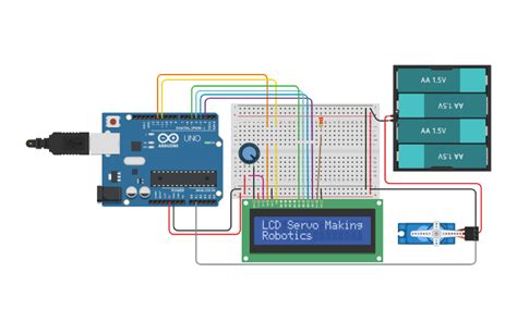 Circuit Design Lcd 16x2 Y Servo Motor Arduino Fuente Externa Tinkercad