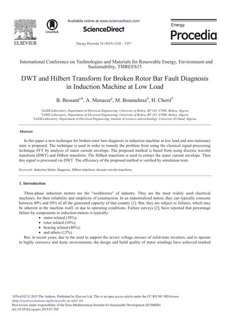 Pdf Dwt And Hilbert Transform For Broken Rotor Bar Fault Diagnosis In