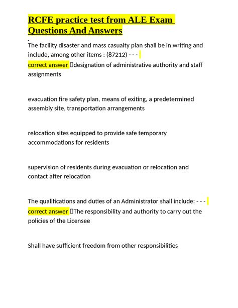 RCFE Practice Test From ALE Exam Questions And Answers Exams Social Welfare Docsity
