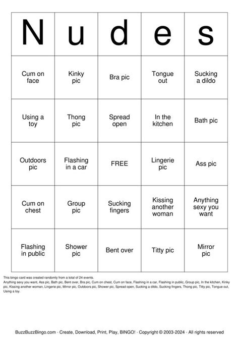 Nude Pics Bingo Cards To Download Print And Customize