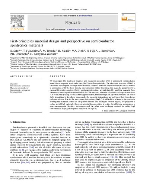 Pdf First Principles Material Design And Perspective On Semiconductor Spintronics Materials