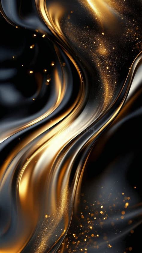 Elegant Black And Gold Abstract Waves With Sparkling Particles Creating A Luxurious Atmosphere