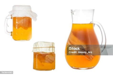 유리 용기와 항아리에 집에서 만든 발효 음료 콤부차 흰색 배경에 격리 0명에 대한 스톡 사진 및 기타 이미지 0명 Kombucha 가득 찬 Istock