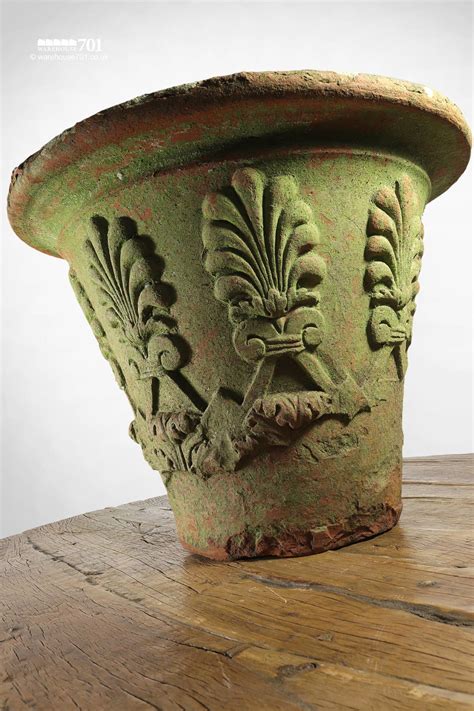 Old And Rare Large Terracotta Or Clay Fern Pattern Planter Or Pot