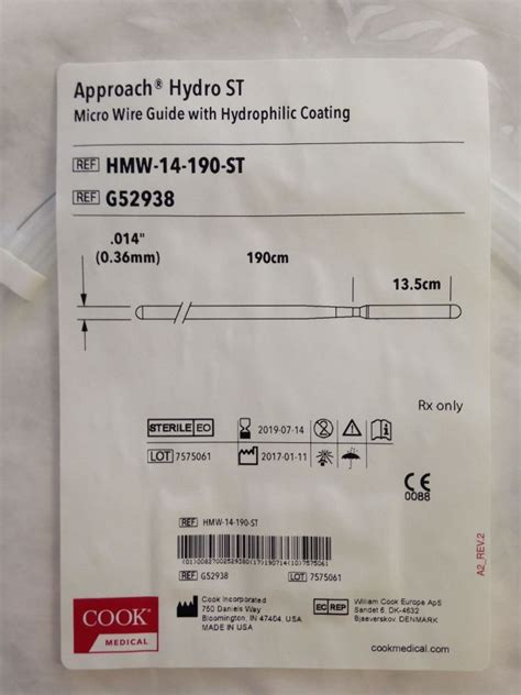 New COOK G52938 Approach Hydro ST Micro Wire Guide With Hydrophilic Coating, 190cm, .014in., 13 ...