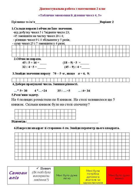 Діагностувальна робота з математики №6 з теми Табличне множення і ділення чисел 4 і 5 Інші