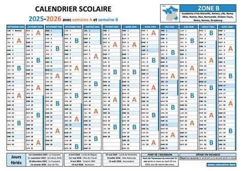 Calendrier Scolaire 2025 2026 Zone B à Imprimer Pdf Gratuit