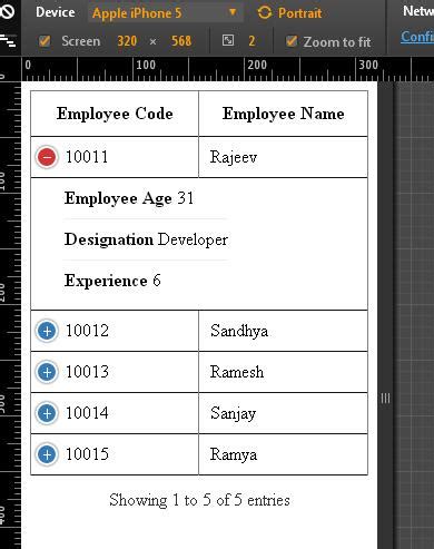 Responsive Gridview Using Datatables Plug In