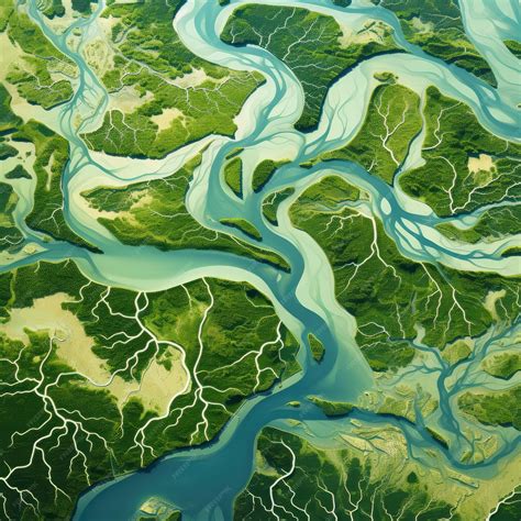 Premium Ai Image Aerial View Of A River Delta With Lush Green Vegetation And Winding Waterways