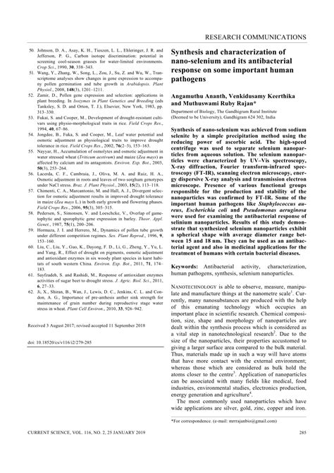 Pdf Synthesis And Characterization Of Nano Selenium And Its