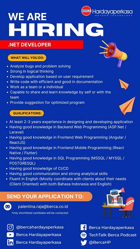 Hiring Dotnet Developer Fullstack Backend Frontend Sql Mysql Palentina Mauliana