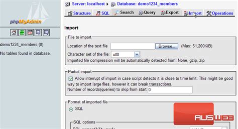 importing databases and tables in phpmyadmin web24