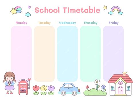 Premium Vector Cute Girly Weekly Planner School Timetable With House Rainbow Carand Flower
