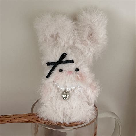 루시아이 ️당일출고 ️ 리본 토끼 모루 인형 키링 귀여운 애착 가방 열쇠고리 커플 목걸이 털 키홀더 모찌인형 애착 올인원