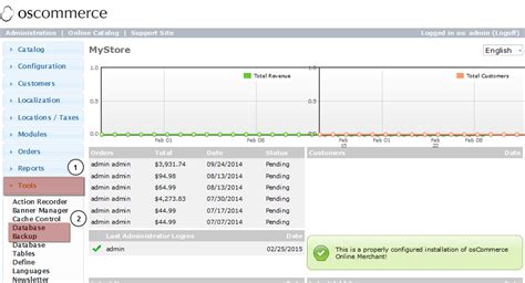 oscommerce how to back up a database from admin panel template