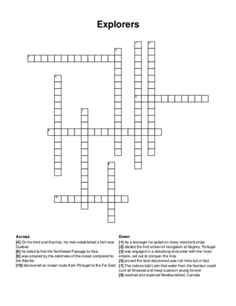 Explorers Crossword Puzzle