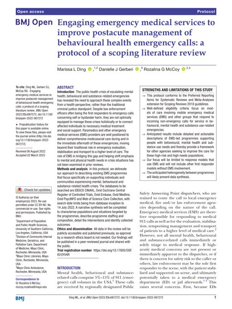 Pdf Engaging Emergency Medical Services To Improve Postacute