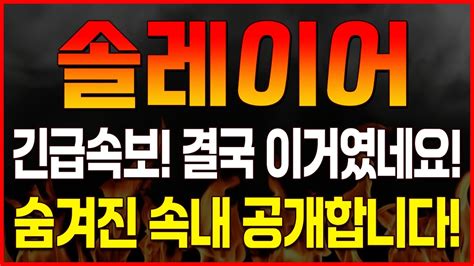 솔레이어 긴급속보 결국 이거였네요 숨겨진 속내 공개합니다 코인닥터의 코인분석 Youtube