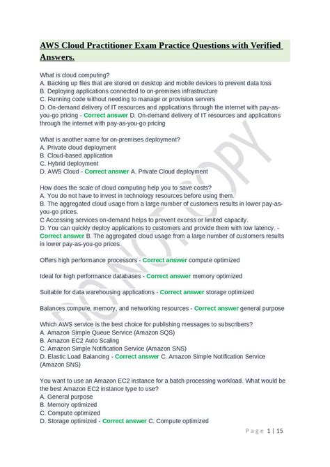 AWS Cloud Practitioner Exam Practice Questions With Verified Answers Exams Banking Law And