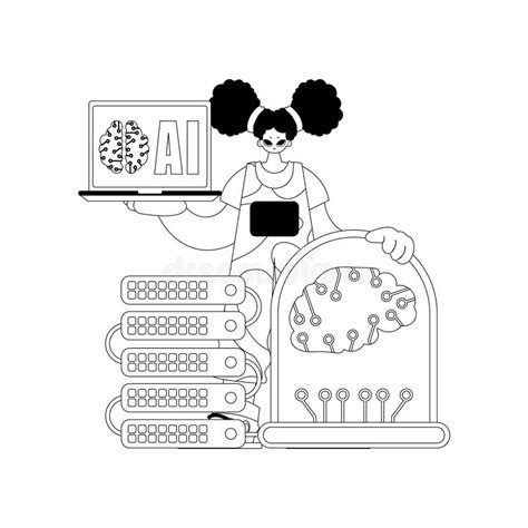 Girl Holds Ai Model In Her Hands Vector Illustration Stock Illustration Illustration Of