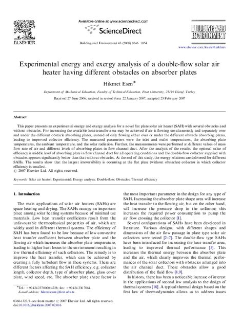 Pdf Experimental Energy And Exergy Analysis Of A Double Flow Solar